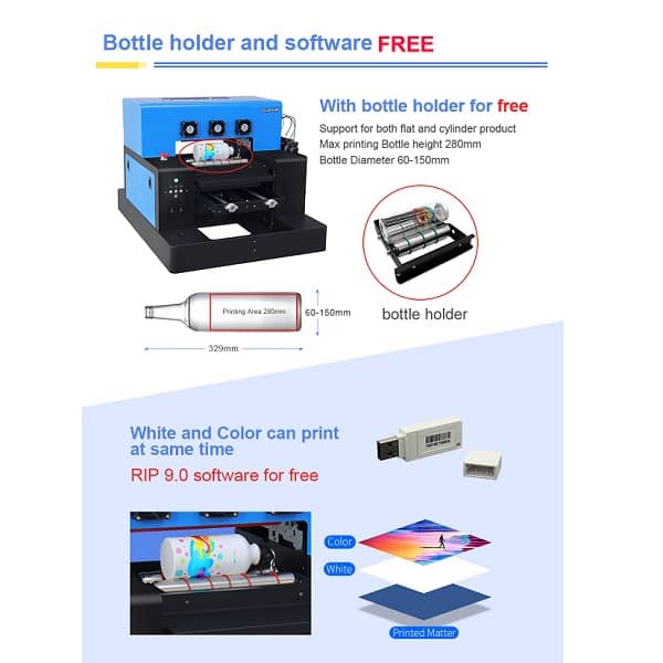 A3 Flatbed UV Printer for Cylindrical Signs Glass Metal 3D Rotation ...